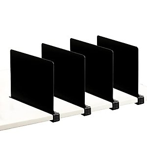CY craft Acrylic Shelf Dividers for Closets,Wood Shelf Dividers, 4 PCS Black Shelf Separators,Perfect for Clothes Organizer and Bedroom Kitchen Cabinets Shelf Storage and Organization