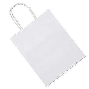 bagmad 100Pcs Pack 8x4.75x10 inch Medium White Kraft Paper Bags with Handles Bulk, Gift Bags, Craft Grocery Shopping Retail Birthday Party Favors Wedding Sacks Restaurant Takeout, Business (100)