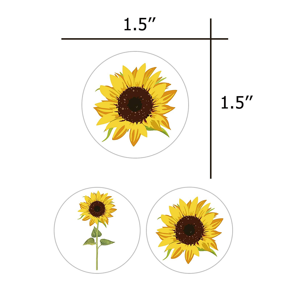Pop Resin Sunflowers Sticker 1.5 inch Wildflower Sticker for Crafts Water Bottle Laptop Notebook 500 pcs per roll Christmas Valentine Labels,Yellow