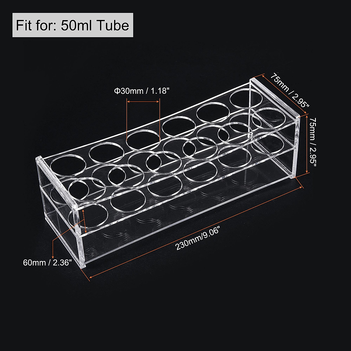 MECCANIXITY 12-Well Acrylic Test Tube Rack Holder Lab Stand 30mm Hole Diameter Clear for Lab Tube 50ml