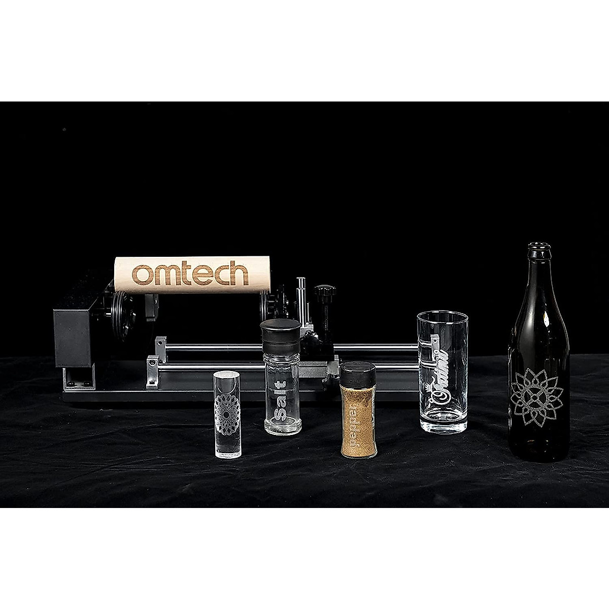 OMTech 4-Wheel Rotary Cutter and Engraver Attachment with Nema 23 2-Phase Stepper Motor for 50W 60W 80W 100W 130W CO2 Laser Engraving Machine Rotary Tool Accessory Kit for Wood and More