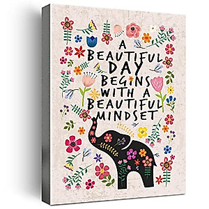 Inspirational Quotes Motto Framed Canvas Wall Art Gifts for Women Girls Friends Sister,Motivational Canvas Prints Framed Wall Art for Home bedroom Living Room Wall Decor- Flower Elephant