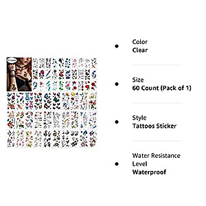 60 Sheets Waterproof Butterfly Flower Temporary Tattoos Stickers for Women,Multiple Design Styles