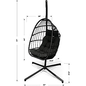 Avenlur Outdoor Patio Hanging Chair - Egg Chair with Stand, Indoor/Outdoor Hanging Chair for Patio Bedroom Balcony (Grey)