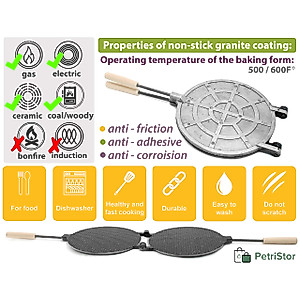 PetriStor Waffle Maker Round Has Nonstick Coating Size 8 in - Waffle Cone Maker - Krumkake Iron - Wafer Maker - Waffle Cone Maker Machine - Stroopwafel Maker - Ice Cream Cone Maker