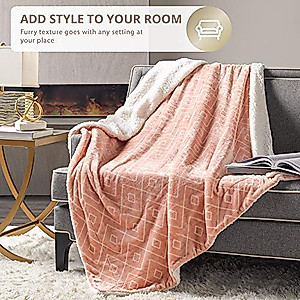 Hyde Lane Soft Pink Sherpa Throw Blankets | Cozy Fuzzy Fleece Throws for Sofa, Couch | Comfy Fluffy Blanket Gifts for Women, Adults | Diamond Blush 50x60
