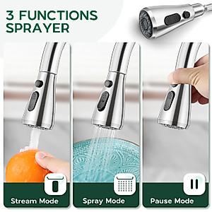Onader Kitchen Faucet with Pull Down Sprayer Brushed Nickel Faucet with Soap Dispenser Stainless Steel Farmhouse RV Kitchen Sink Faucets