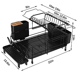 Runnatal Large Dish Drying Rack with Drainboard Set, Detachable 2-in-1 Large-Capacity 2-Tier Over The Sink Dish Drying Rack and Dish Drainer for Kitchen Counter