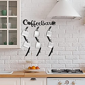 Coffee Mug Wall Rack Mounted with Coffee Bar Sign Curve Coffee Mug Holder Hanging Metal Mug Racks for Wall Black Coffee Cup Holder Coffee Cup Rack Hanger with 9 Hooks Kitchen Coffee Bar Decor