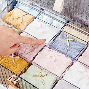 Sousnous 16 Deep Compartment Socks & Underwear Organzier Box for Closet/Countertop/Shelf, Clear Acrylic Sock Organizer Bins with Removable & Adjustable Dividers, 1 Pack