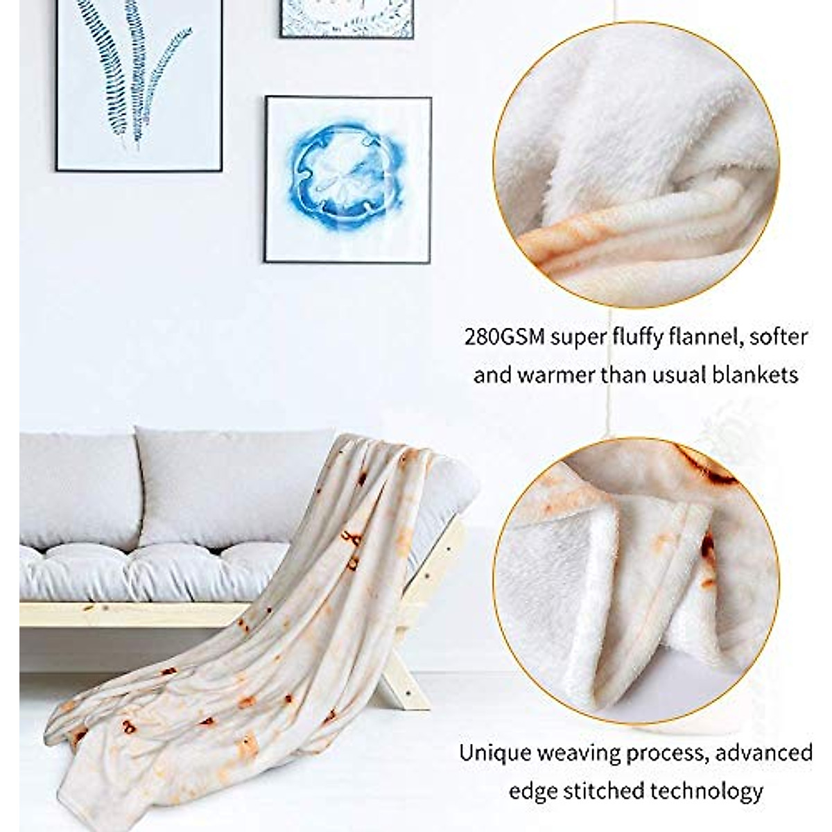 JpGdn Burrito Tortilla Blanket, Mexico Wrap Throw Blanket Round Novelty Tortilla Wrap Egg Roll Carpet for Adults and Kids to be a Giant Human Burrito Flannel Fleece (Blanket-B, 180cm(70in))