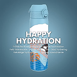 Ion8 Steel Water Bottle, 600 ml/20 oz, Leak Proof, Easy to Open, Secure Lock, Dishwasher Safe, Flip Cover, Fits Cup Holders, Carry Handle, Durable, Scratch Resistant, Raised Print, Blue, Whale Design