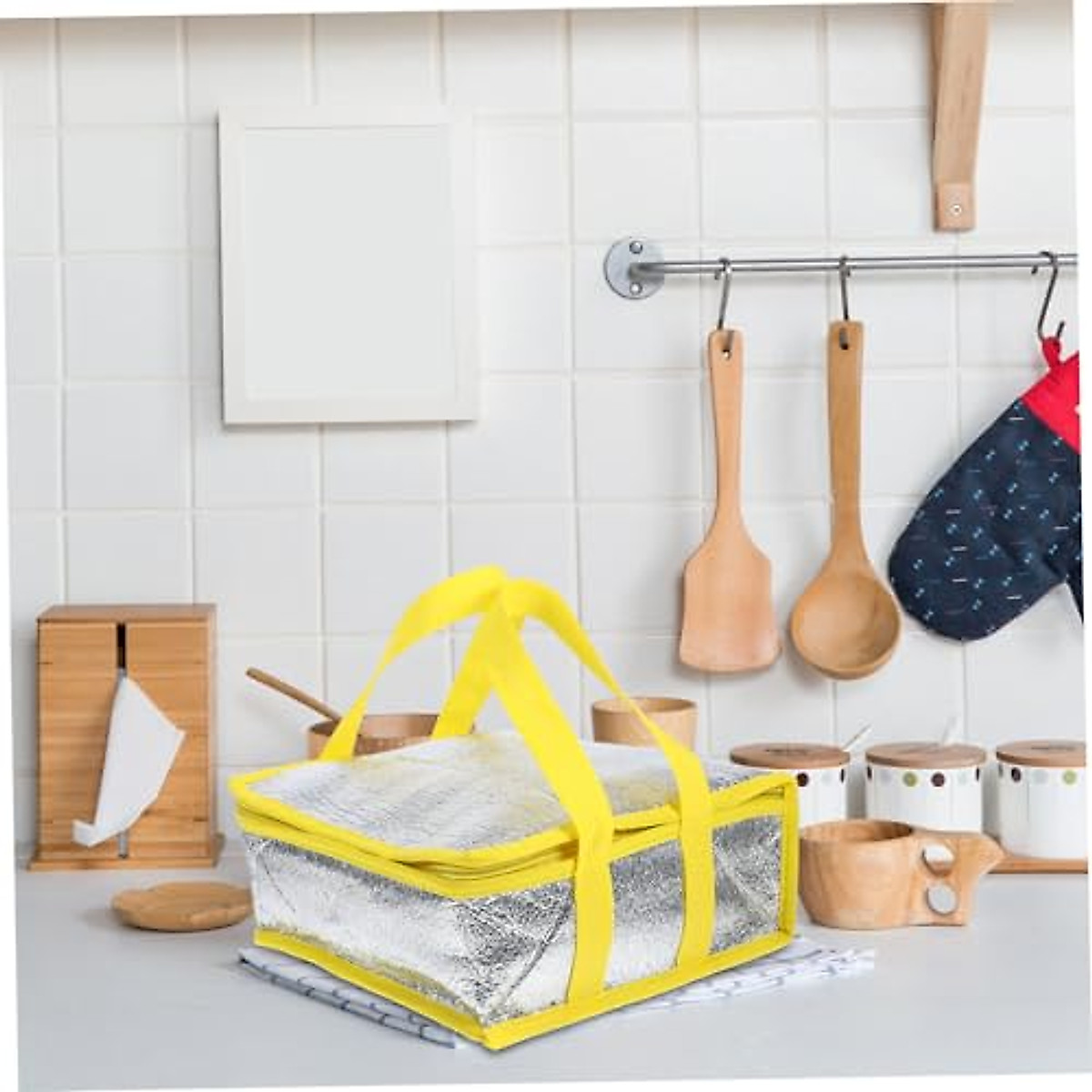 SOLUSTRE 10pcs Pizza Cooler Bag Insulated Bag Reusable Insulated Shipping Bags Cooler Thermal Bag Insulated Cake Carrier Bike Bag Food Tote Plastic Yellow