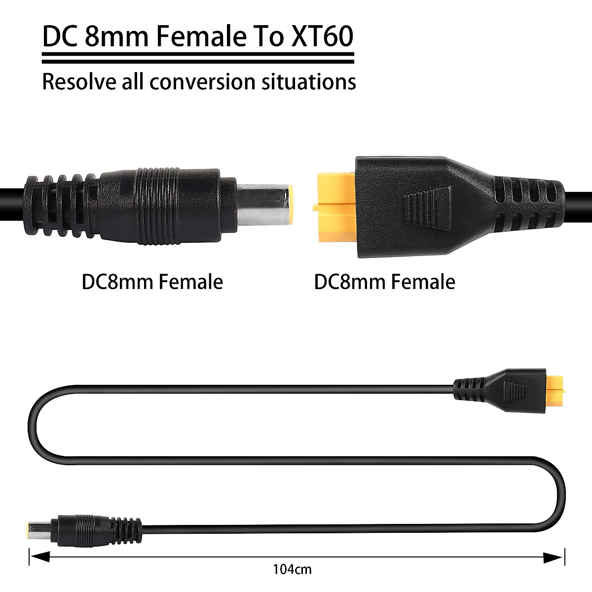 GELRHONR DC 8mm to XT60 Solar Panel Adapter Power Cable,14AWG DC7909 to XT60 Connector Jack Cable for Solar Generator Portable Power Station 1M (Balck - 1M - XT60 Female to DC7909 Male)