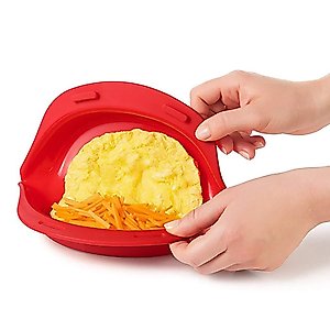 overno Microwave Oven Silicone Omelette Mold Tool Egg Poacher Poaching Baking Tray Egg Roll Maker Cooker Kitchen Cooking Accessories, Red