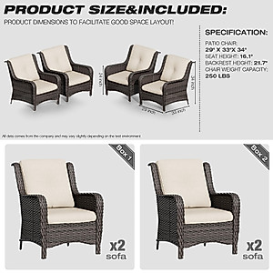 Joyside Outdoor Wicker Chair Rattan Patio Dining Chairs Set of 4 PE Wicker Patio Chairs with 4inch Seat Cushions Outdoor Patio Seating Chair for Garden, Backyard Deck(Mixed Grey/Beige)