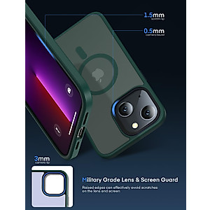 Mgnaooi Magnetic Case for iPhone 13 Mini Case [MIL-Grade Drop Tested & Compatible with MagSafe] Translucent Matte Back with Aluminum Alloy Keys, Shockproof Phone 13 Mini Case 5.4 Inch, Green