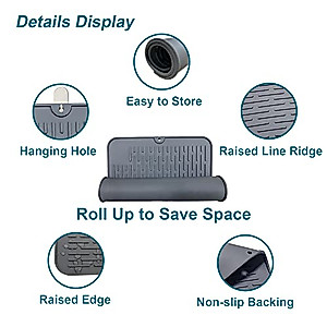 MENTBERY Dish Drying Mat, Silicone Dish Drying Mat for Kitchen Counter, Heat Resistant Non-slip Dish Mat Drying Kitchen Mat 16x12 Inch, Gray