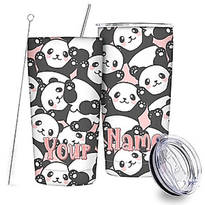 Panda Tumbler Gifts, 20 OZ Tumblers with Straw & Lid Double Wall Vacuum Insulated Printed Cup, Coffee Wine Water Tea Mug for Women Men Couple Teen Boys Girls Birthday Valentine’s Day Home Office