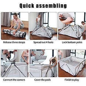 Baby Playpen Foldable, Heyo.Ja Large Play Yard, Playpen for Babies and Toddlers, Play Pens for Babies and Toddlers with Gate, Indoor & Outdoor Portable Play Pen (59"×59")