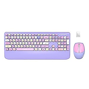 FOPETT Wireless Keyboard and Mouse Combo - 2.4GHz Full-Sized - Computer Keyboard with Phone Holder - Keyboard and Mouse Set for Windows/Laptop/PC/Notebook - Purple Colorful