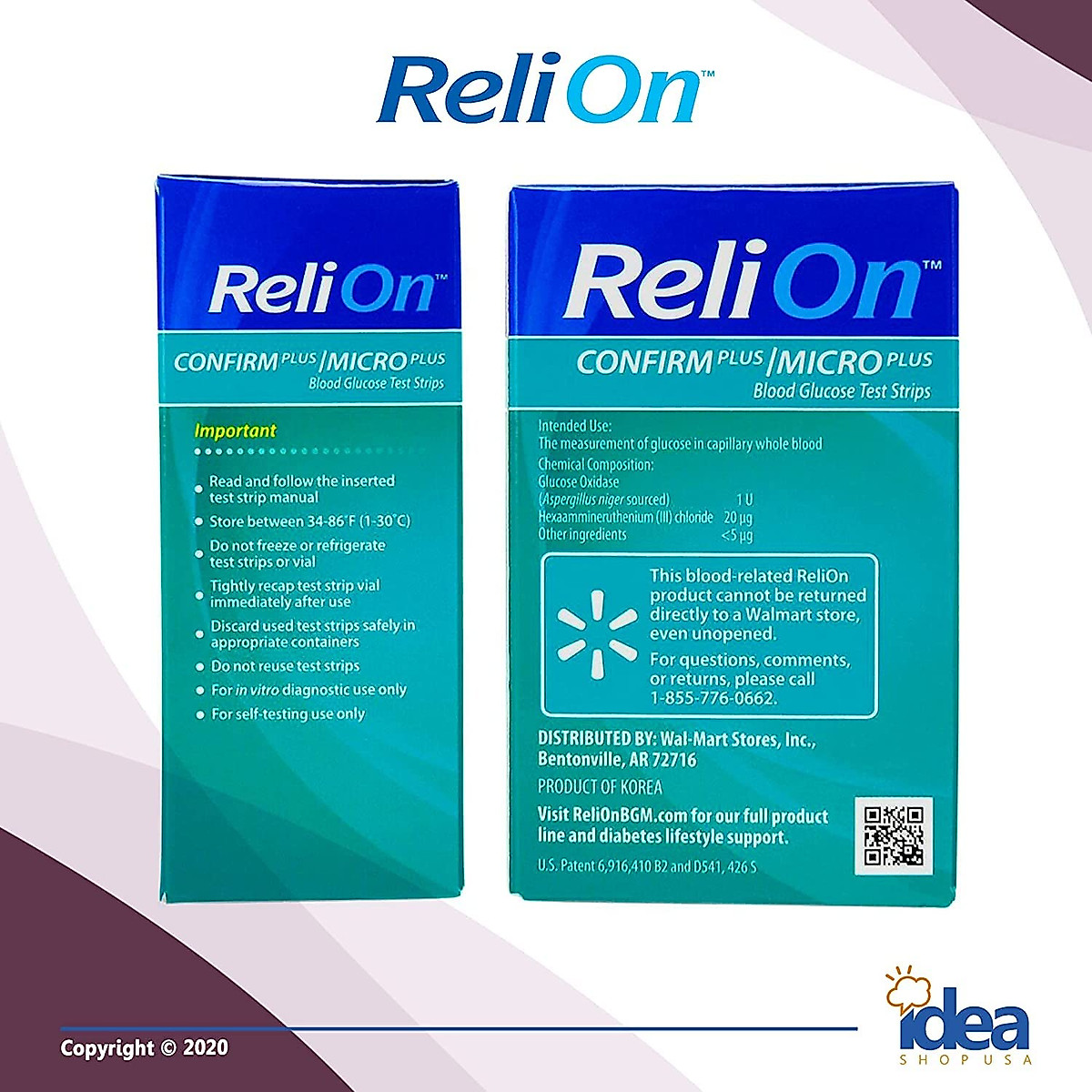 Idea Shop USA ReliOn Confirm Micro Blood Glucose Test Strips, 50 Count + inchLook After Your Diabetesinch - Better Idea Guide (2 Pack 100 ct) 2 Pack 100 Count