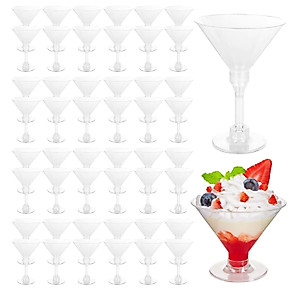 Acrux7 50 Pack Plastic Martini Glasses, 5 oz Clear Disposable Cocktail Glasses, Plastic Margarita Glasses for Weddings, Parties, Birthday, Champagne, Appetizers, Cake, Desserts