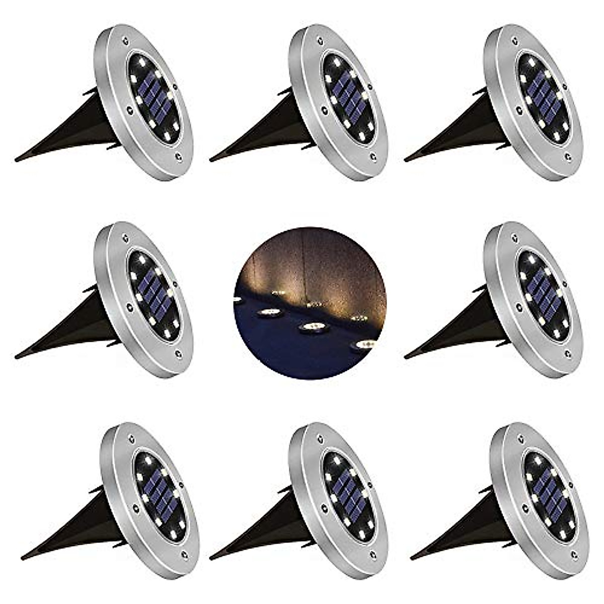 Solar Ground Lights, Solar Disk Lights 8LED Outdoor Landscape Lights for Garden Patio Pathway Lawn Yard Driveway Walkway(8Packs)