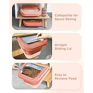 DDMOMMY 10-13 Lbs Dog Food Storage Container, Collapsible Dog Food Container with Sliding Lid, Scoop and Silicone Dog Bowl, Pet Food Storage Containers Dry Food for Dog, Cats and Other Pets (Red)