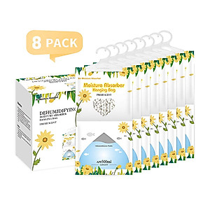 CANAGER Hanging Moisture Absorber, Fresh Scent Moistureproof Desiccant Hanging Bag，Dehumidifier Bag (8 packs) Hanging Closet Dehumidifier Bags, Moisture Absorb 12.5 oz