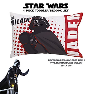 Disney Star Wars Galaxies Await 4 Piece Toddler Bedding Set Fitted Sheet, Pillow Case, Top Sheet, and Comforter Quilt - Blue