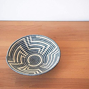 Small African Basket- Malindi/Rwanda Basket/Woven Bowl/Sisal & Sweetgrass Basket/Gray-Blue, White