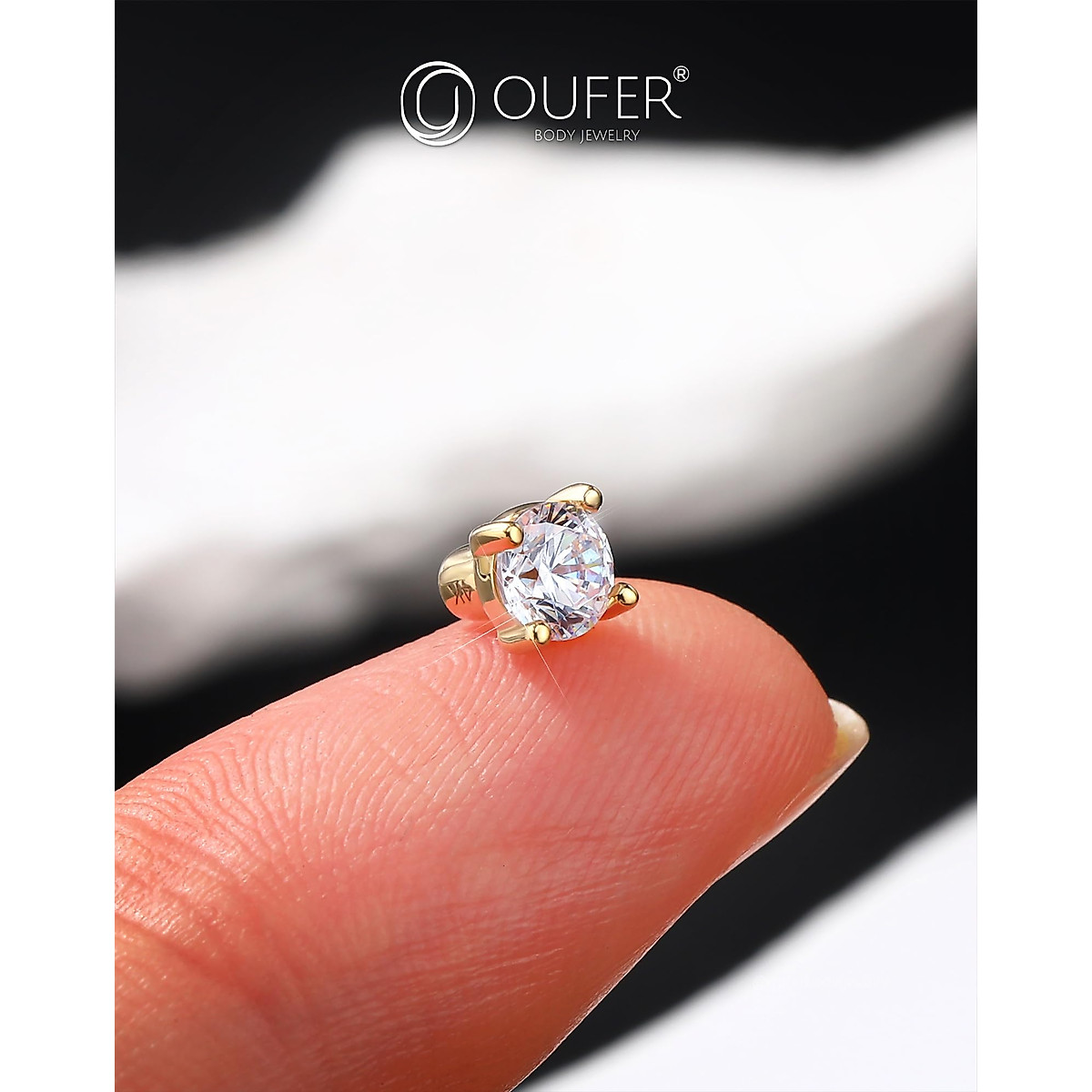 OUFER 14K Solid Gold Clea CZ Replacement Ball Externally Threaded for Belly Button Rings (Gold)