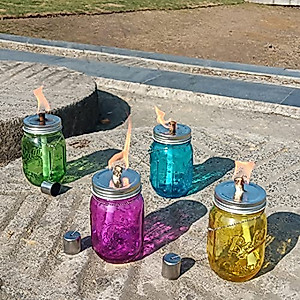 4PCS Mason Bottle Outdoor Tabletop Torch Set with Fiberglass Wicks, Outside Decor Accessories for Yard, Patio, Deck or Garden(Green))
