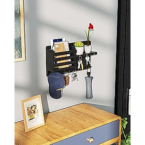 SWTYMIKI Mail Holder for Wall with Magnet Hanging, Rustic Wooden Key Holder with Key Hooks Wall Mounted Key Hanger Organizer for Entryway, Mudroom, Hallway, Living Room and Office, Black