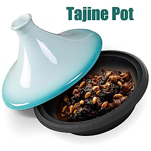 Xgxoz Tagine Pot for Cooking 27Cm Enameled Cast Iron Tagine Pot Ceramic Pots for Cooking, Non Stick Chemical Free Stew Casserole Slow Cooker