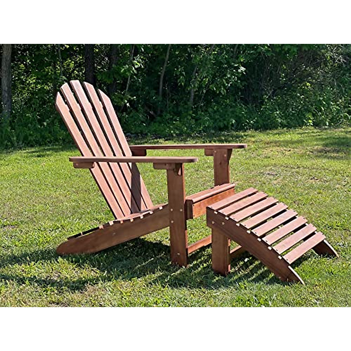 TisYourSeason Solid Acacia Wood Adirondack Lounger Chair with Footstool Ottoman Accent Furniture for Yard,Patio,Garden,Lawn w/Natural Finish