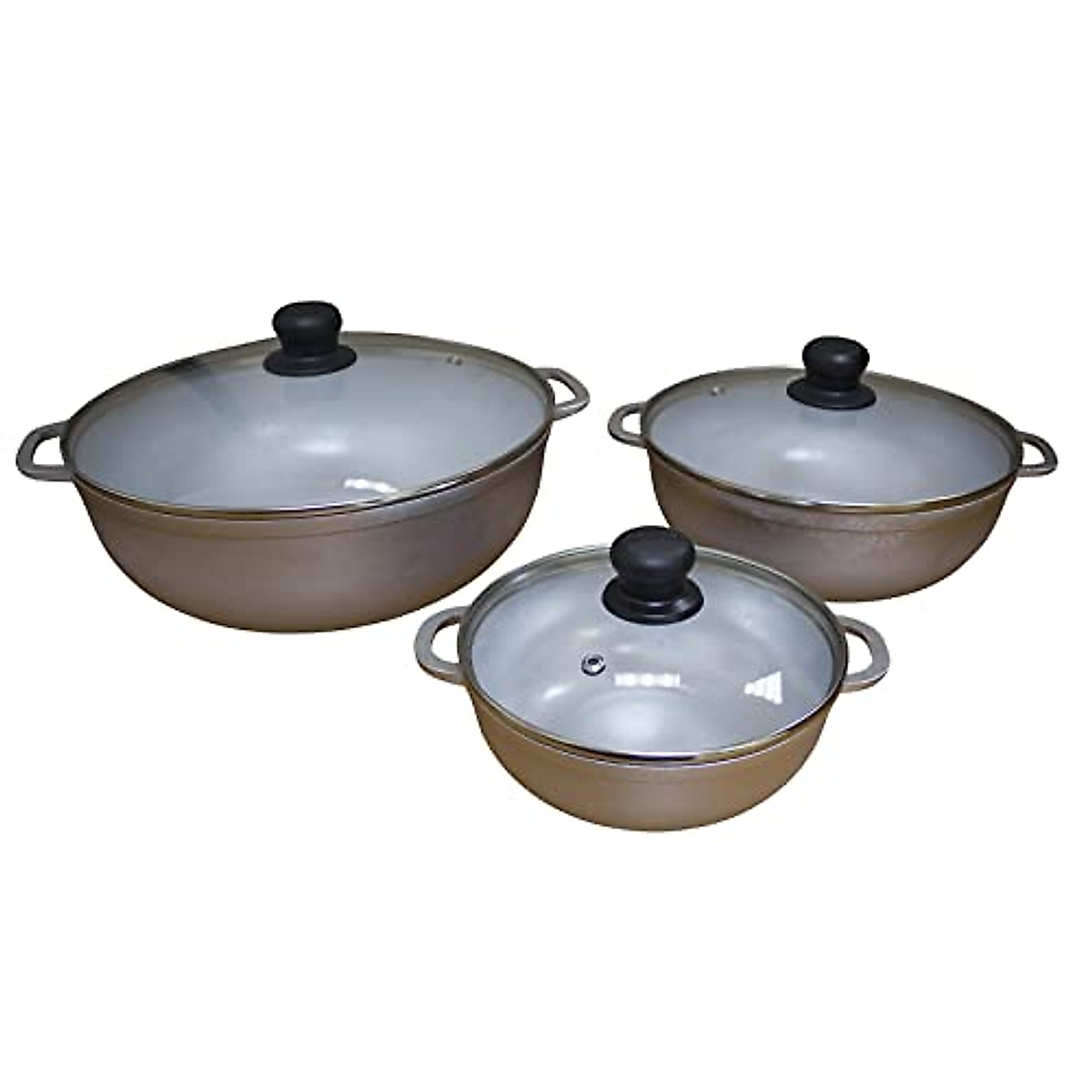 IMUSA USA Traditional Colombian Natural Caldero Glass Lid & Steam Vent 3-Piece (1.4/3.4/6.6) Quart, Silver (Dutch Oven Set)