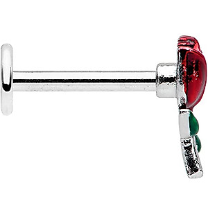 Body Candy Womens 16G Stainless Steel Red Rose Flower Labret Monroe Lip Ring Tragus Cartilage Stud 5/16"