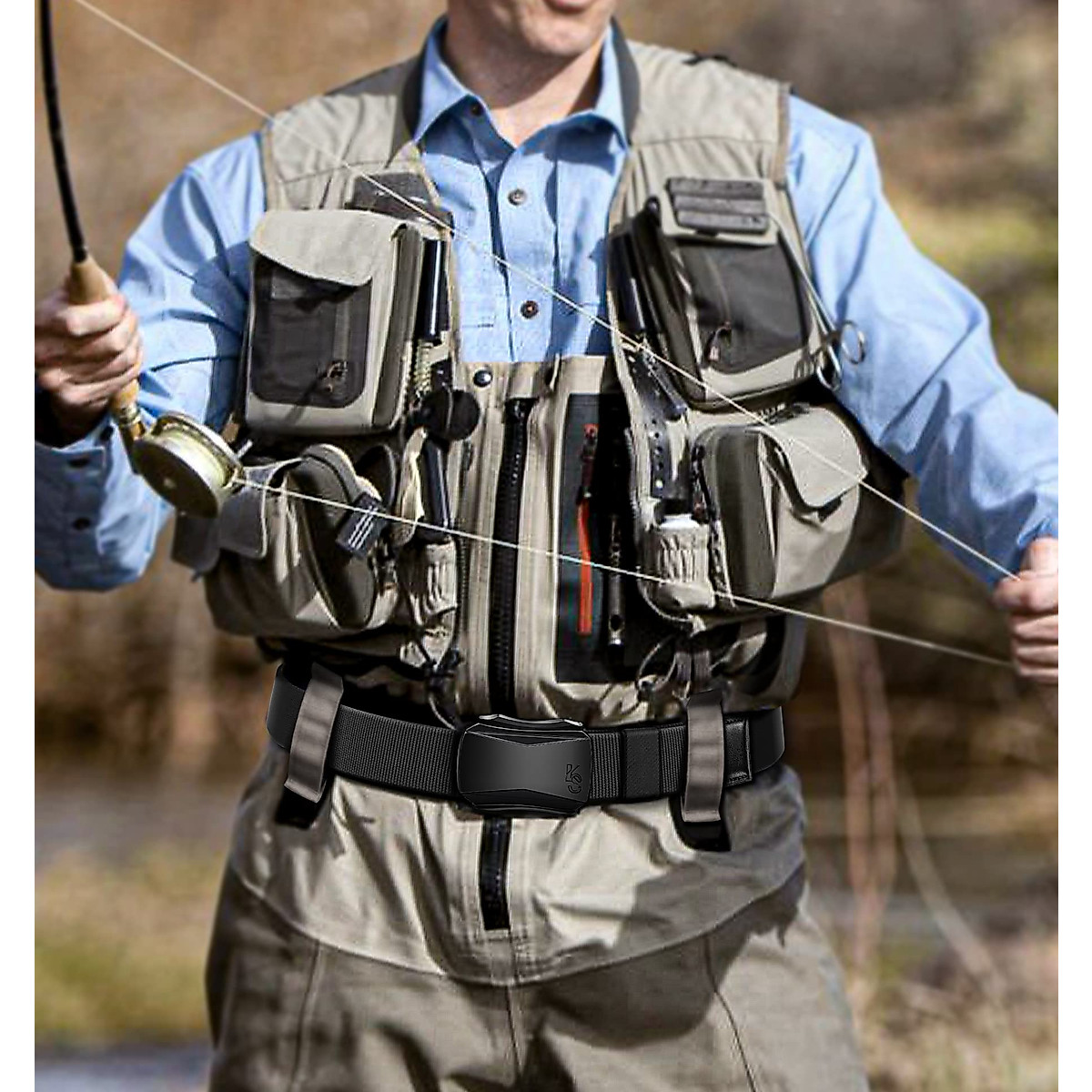 KEMISANT Mens Belt, Military Tactical Stretch Web Nylon Belt For Gift Men Hiking Hunting 1.5",Cut For Fit(Black,30"-34" Waist Adjustable)