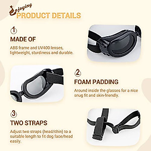 Enjoying Dog Sunglasses Small Breed Dogs Goggles UV Protection Eye Wear Windproof Anti-Fog Pet Glasses for Doggy About Over 5 lbs, Black