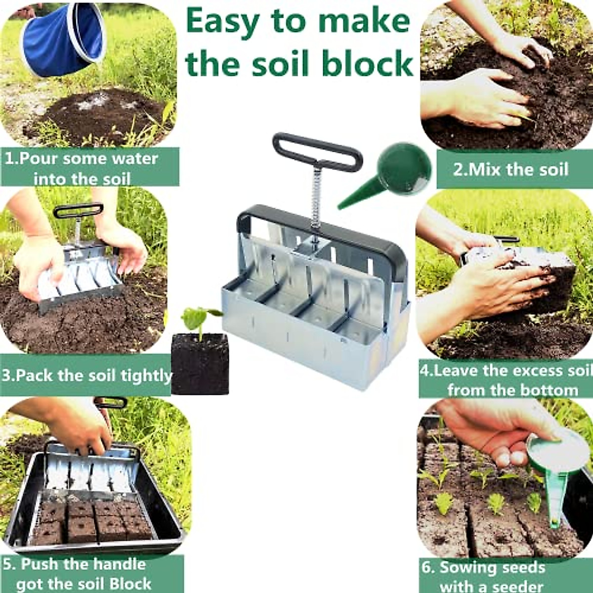 Soil Block Maker Upgraded 8PCS 2in Manual Seed Blocker with Comfort ...