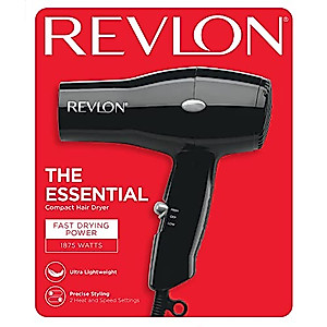 Revlon Compact Hair Dryer | 1875W Lightweight Design, Perfect for Travel, (Black)