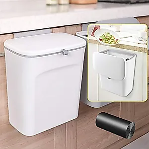 AYADA Hanging Trash Can with Lid, Hanging Garbage Can Lid for Kitchen Cabinet Door in Cabinet Trash Can Hanging Door Mounted Trash Can Door Trash Can Under Sink Door Trash Bin RV Bathroom (White)