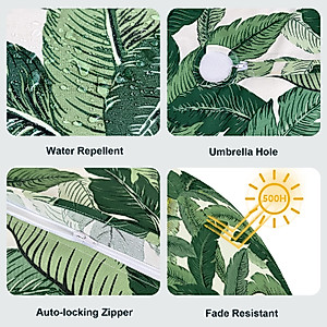 LVTXIII Outdoor Tablecloth with Umbrella Hole and Zipper, 60 Inch Water-Repellent Patio Table Cloth, Round Table Covers for Backyard Garden, Swaying Palms Green