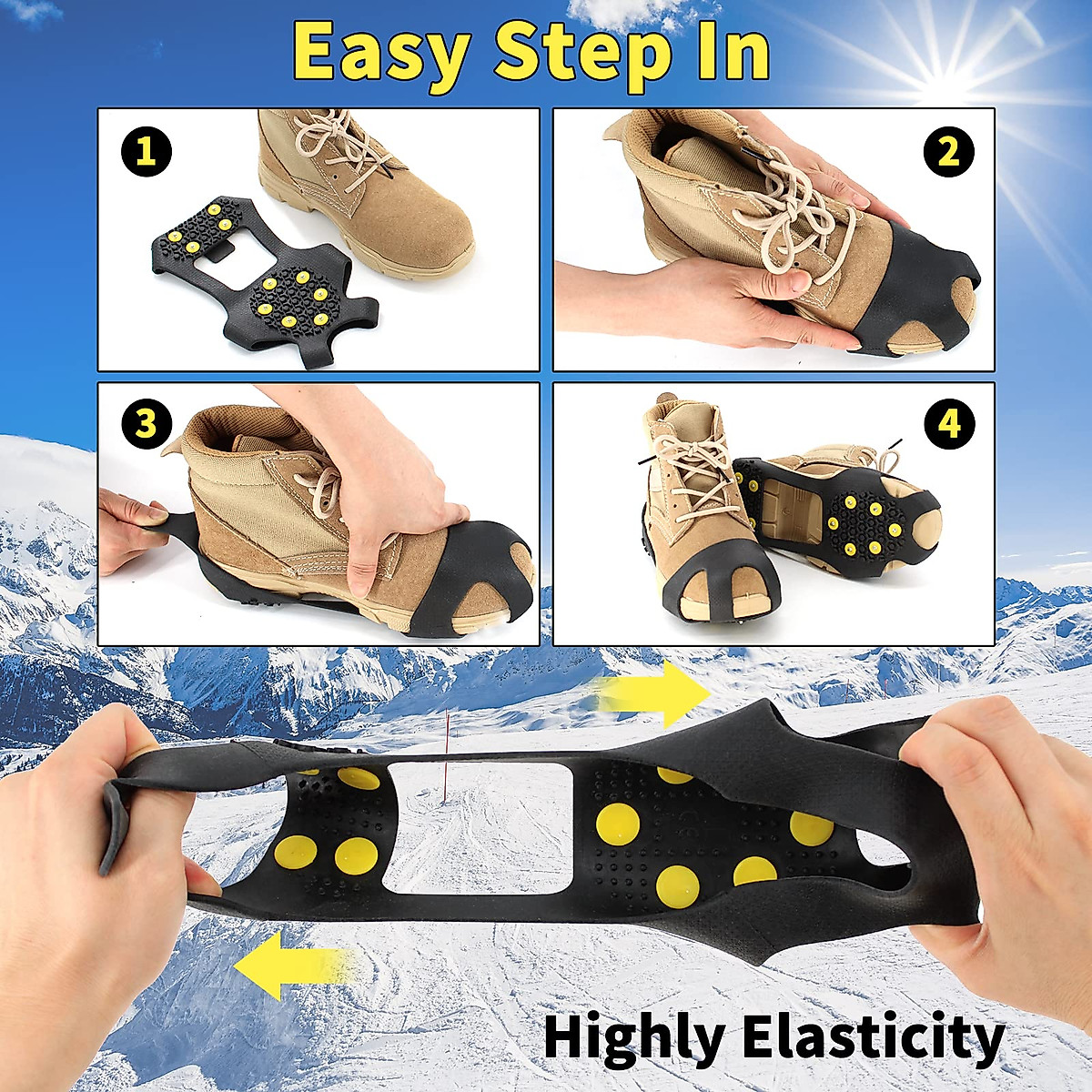 Xproutdoor Ice Cleats Snow Grips, Non-Slip Traction Crampons 10 Steel Studs with Extra 20 Replacement Studs, for Shoes/Boots, Snow Ice Walking, Small