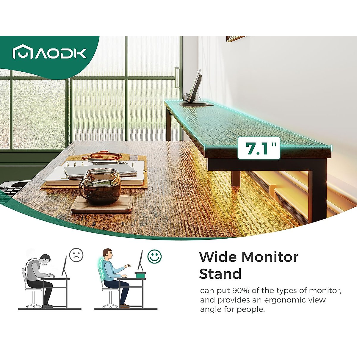 AODK 55" Computer Desk with Fabric File Cabinet and Drawer, Reversible Office Desk with Power Outlet and LED Light, Study Desk with Printer Stand, Keyboard Tray, Monitor Riser and PC Stand, Vintage