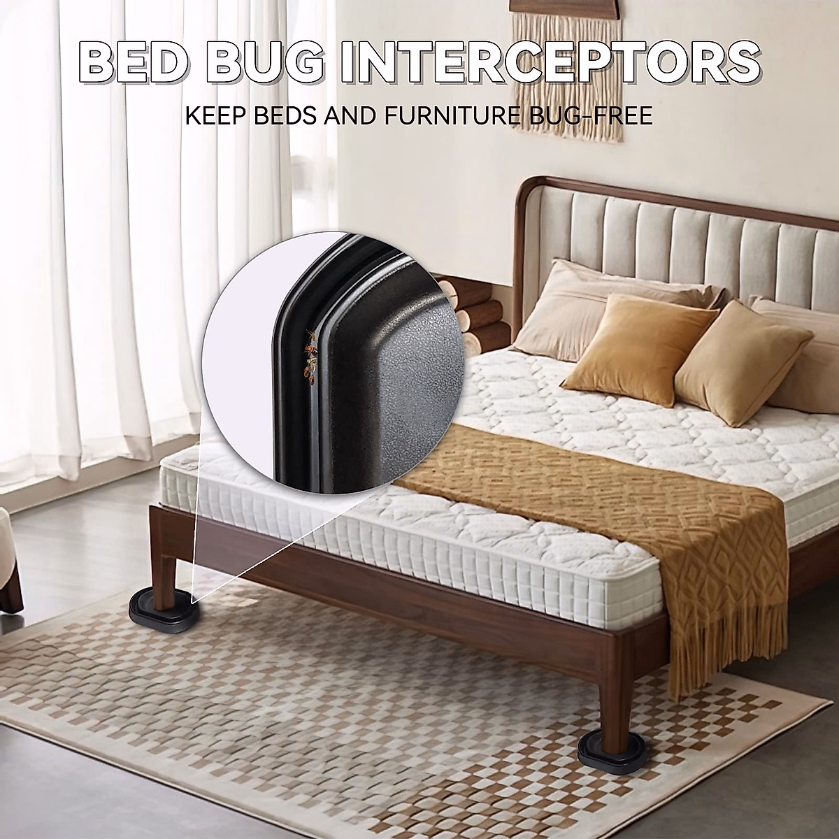 Bed Bug Interceptors | Bed Bug Interceptor Traps | Insect Trap, Monitor, and Detector for Bed Legs (Black - 4 pcs)