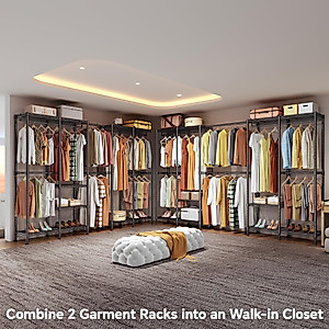 Higeego H5 Pro Heavy Duty Garment Rack, Freestanding Clothes Rack, Wardrobe Closet for Hanging Clothes, Portable Closet Organizer with Expandable Hanger Rods, (97.7-115.4")L x 15.7"W x 75.4"H, Black