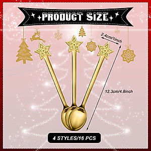 16 Pieces Christmas Spoon Set Christmas Stirring Spoon Creative Stainless Steel Coffee Spoon Tea Spoon Soup Spoon Dessert Spoon for Stirring Drink Mixing Milkshake Jam, 4 Styles (Gold)